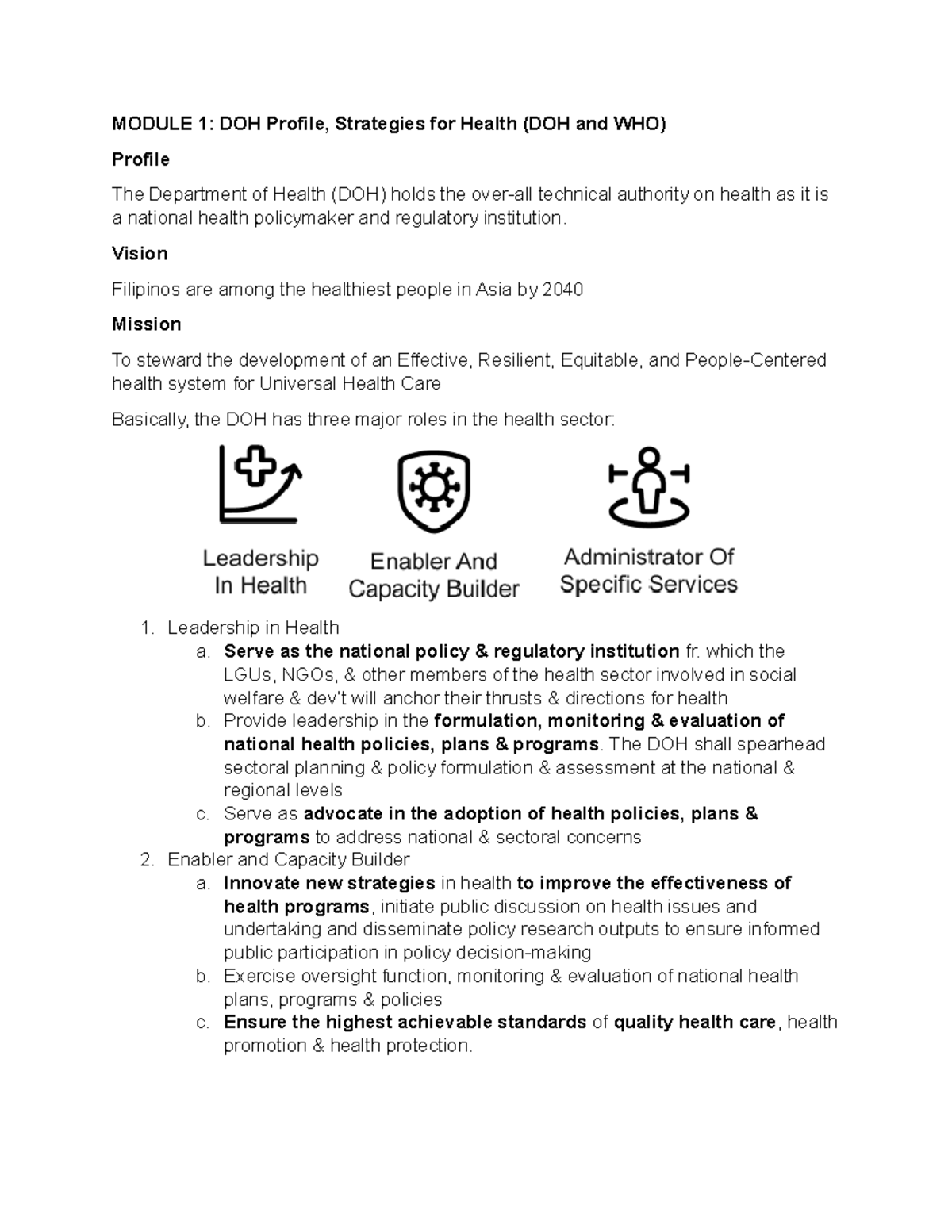 NCM 113 Module 1: DOH Profile and Health Objectives Overview - Studocu
