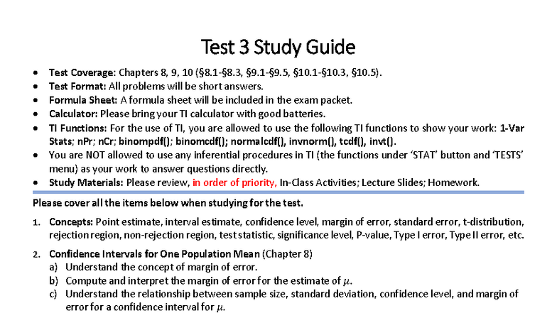 Final Exam Study Guide: Hypothesis Testing & CI (Stats) - Studocu