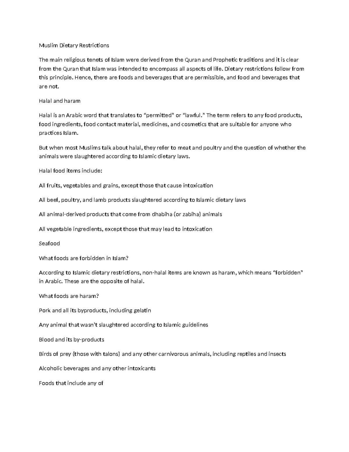 Muslim Dietary Restrictions: Halal Guidelines and Meal Prep (Module 6 ...