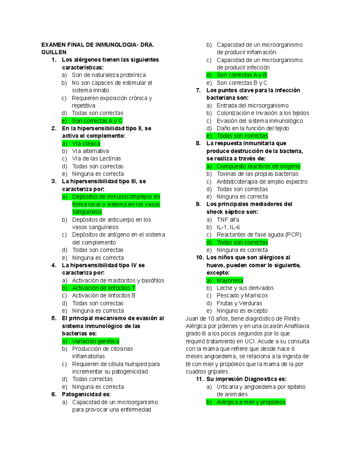 Examen Final de Inmunología - Dra. Guillen - Studocu