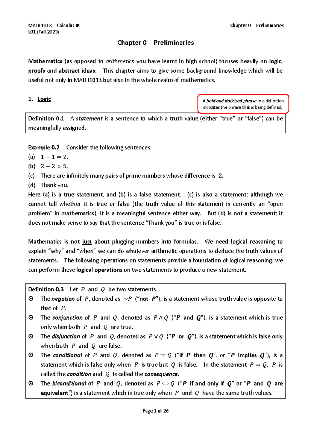1013L1 Note 0 - 1013 L1 notes by Henry - L01 (Fall 2023) Chapter 0 ...