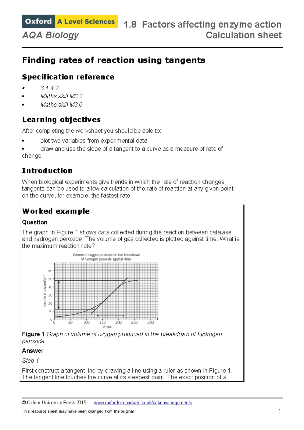 AQA Biology 1.8 Enzyme Action Rate Calculation Sheet - Studocu