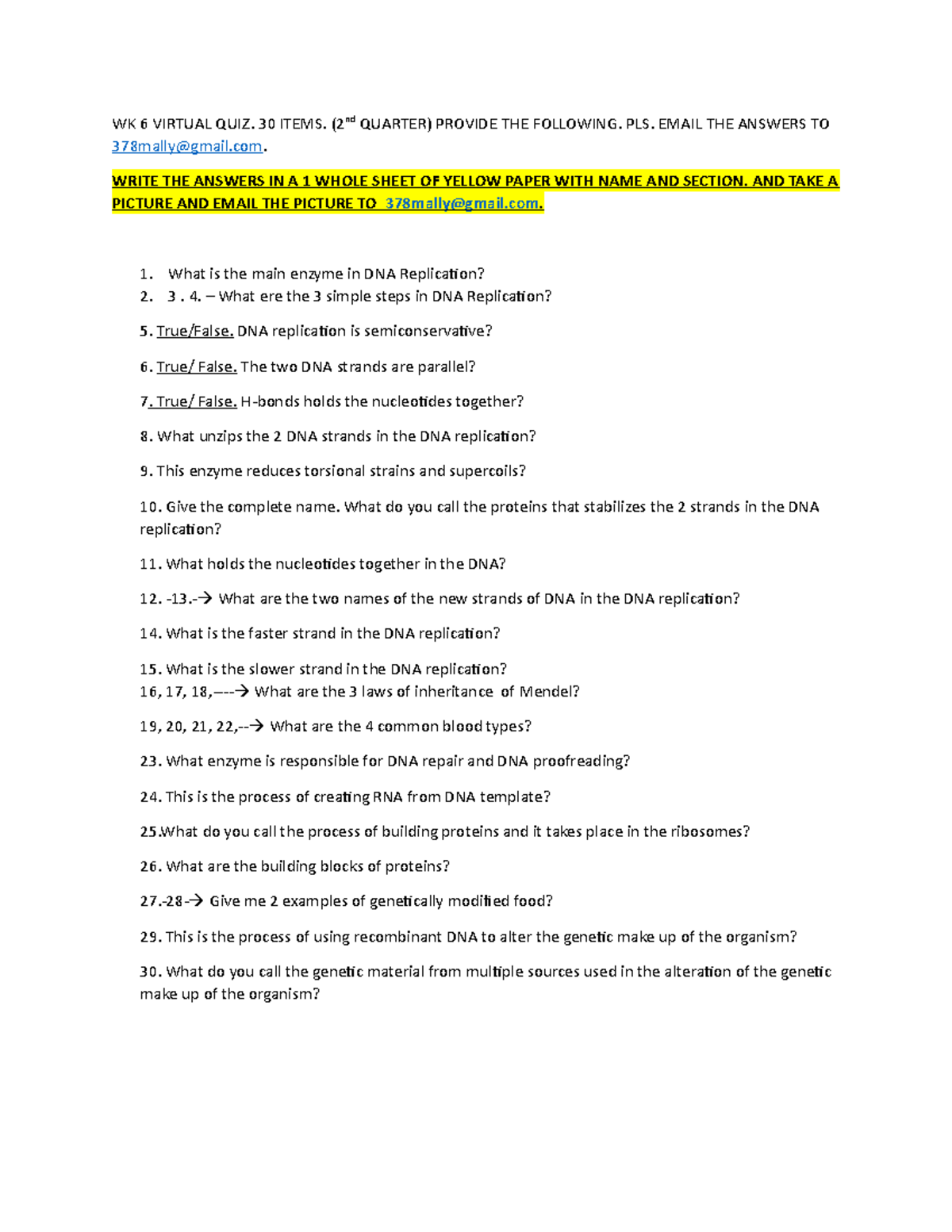 WK 6 QUIZ January - eryeeeu4wtehfbsdf - WK 6 VIRTUAL QUIZ. 30 ITEMS ...