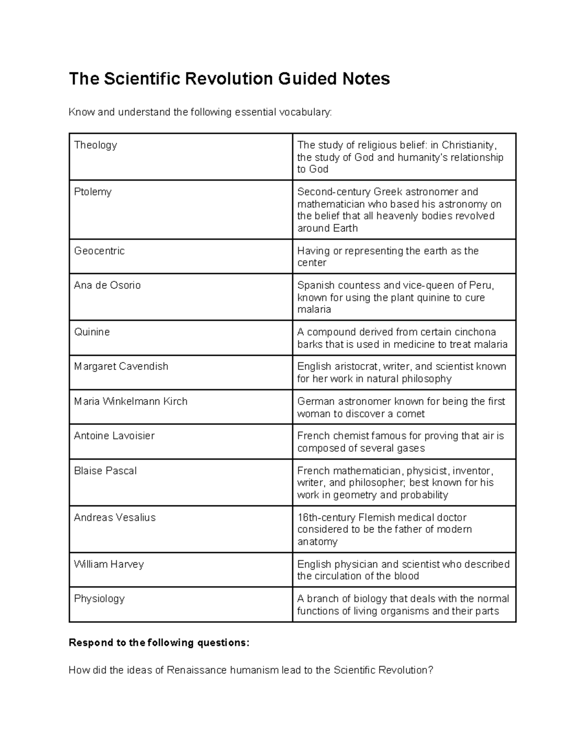 5.03 Guided Notes on The Scientific Revolution and Key Figures - Studocu