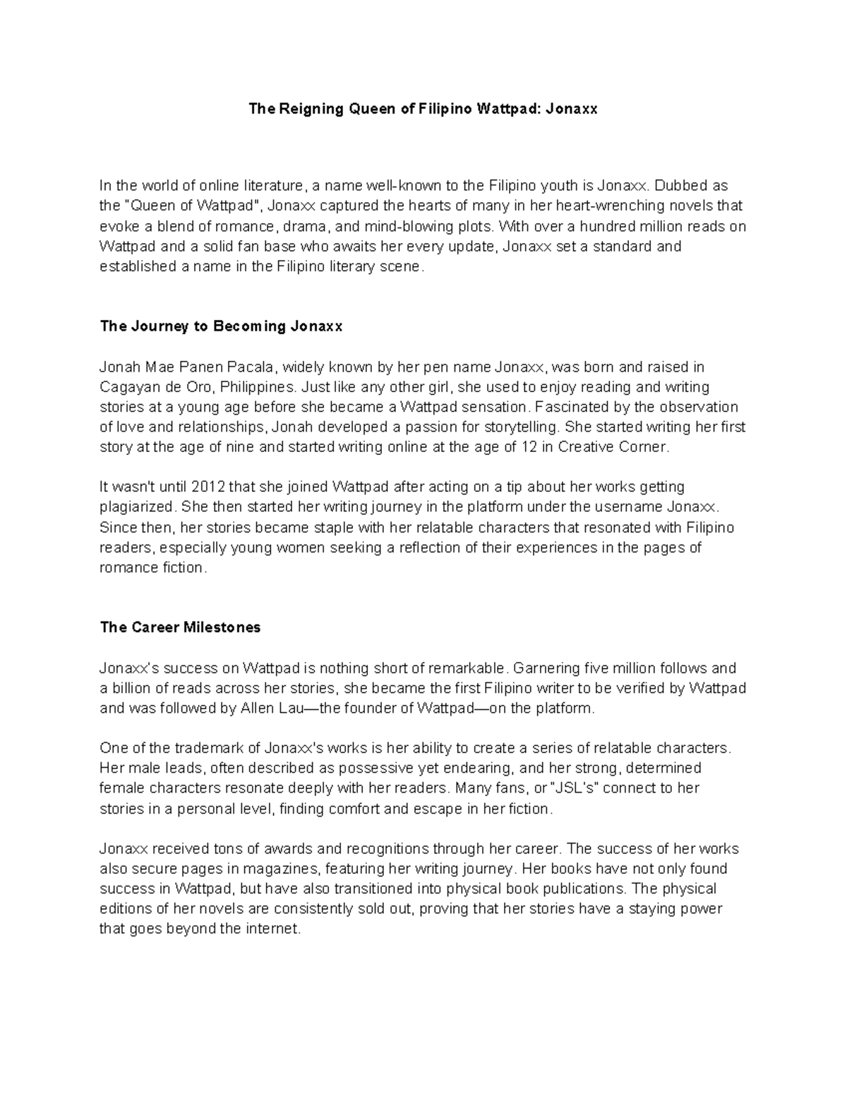 Famous Feature Article: The Reigning Queen of Filipino Wattpad, Jonaxx ...