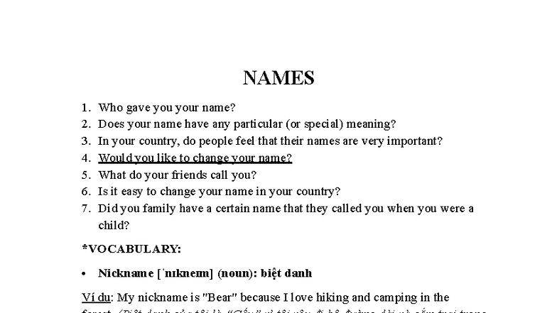 NAMES: Exploring the Significance and Meaning of Names - Studocu