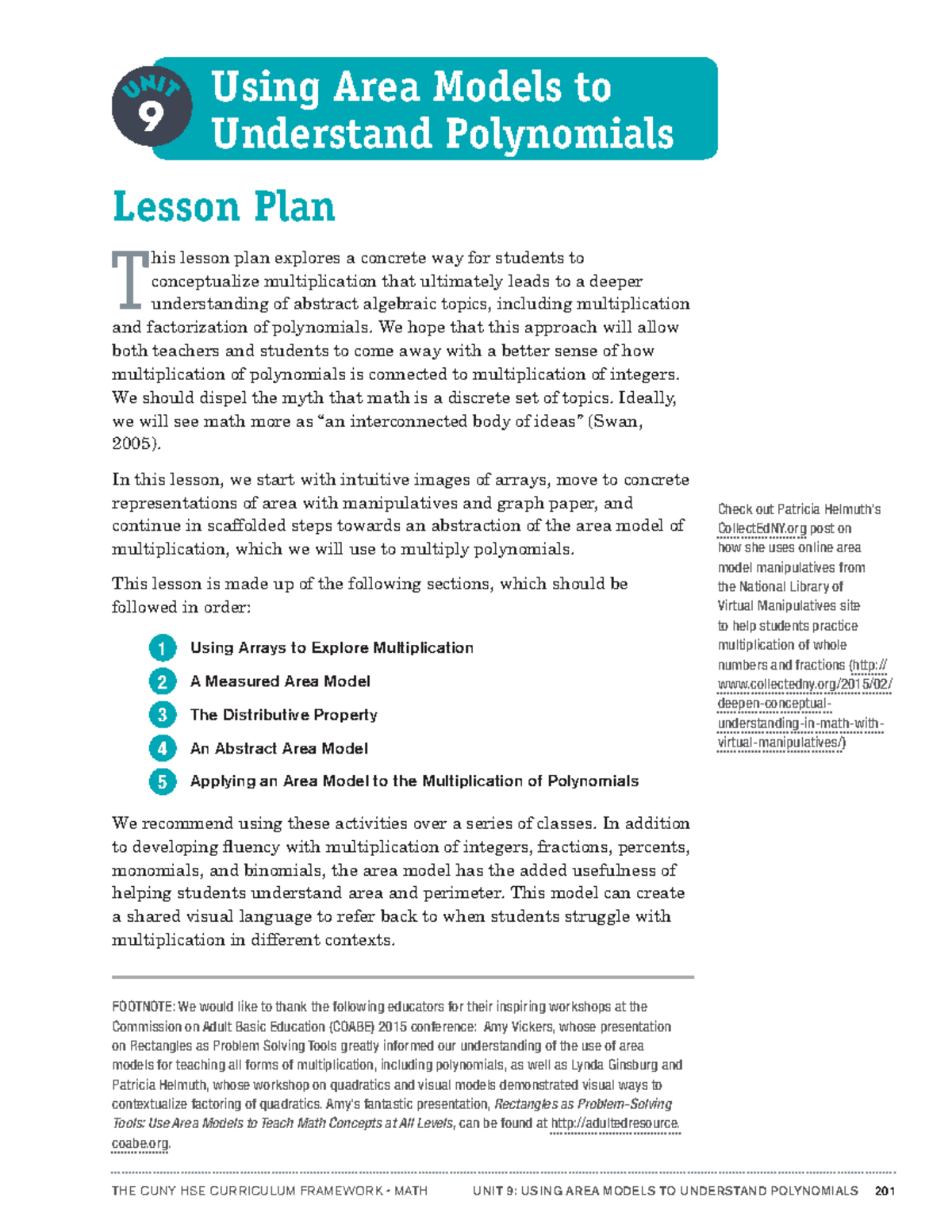 CCF Math Unit 9 Using Area Models to Understand Polynomials - THE CUNY ...