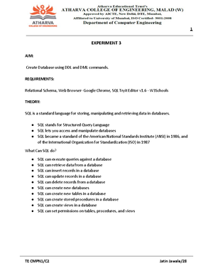Database report - solve - Lab No: Problem 1: Create the following tables i) Ans: create table ...