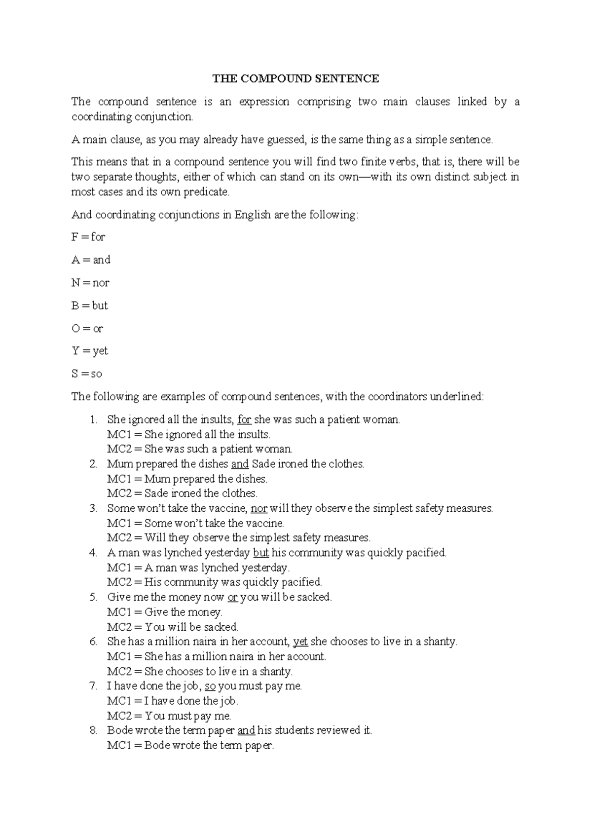 ENG101: Understanding the Compound Sentence Structure - Studocu