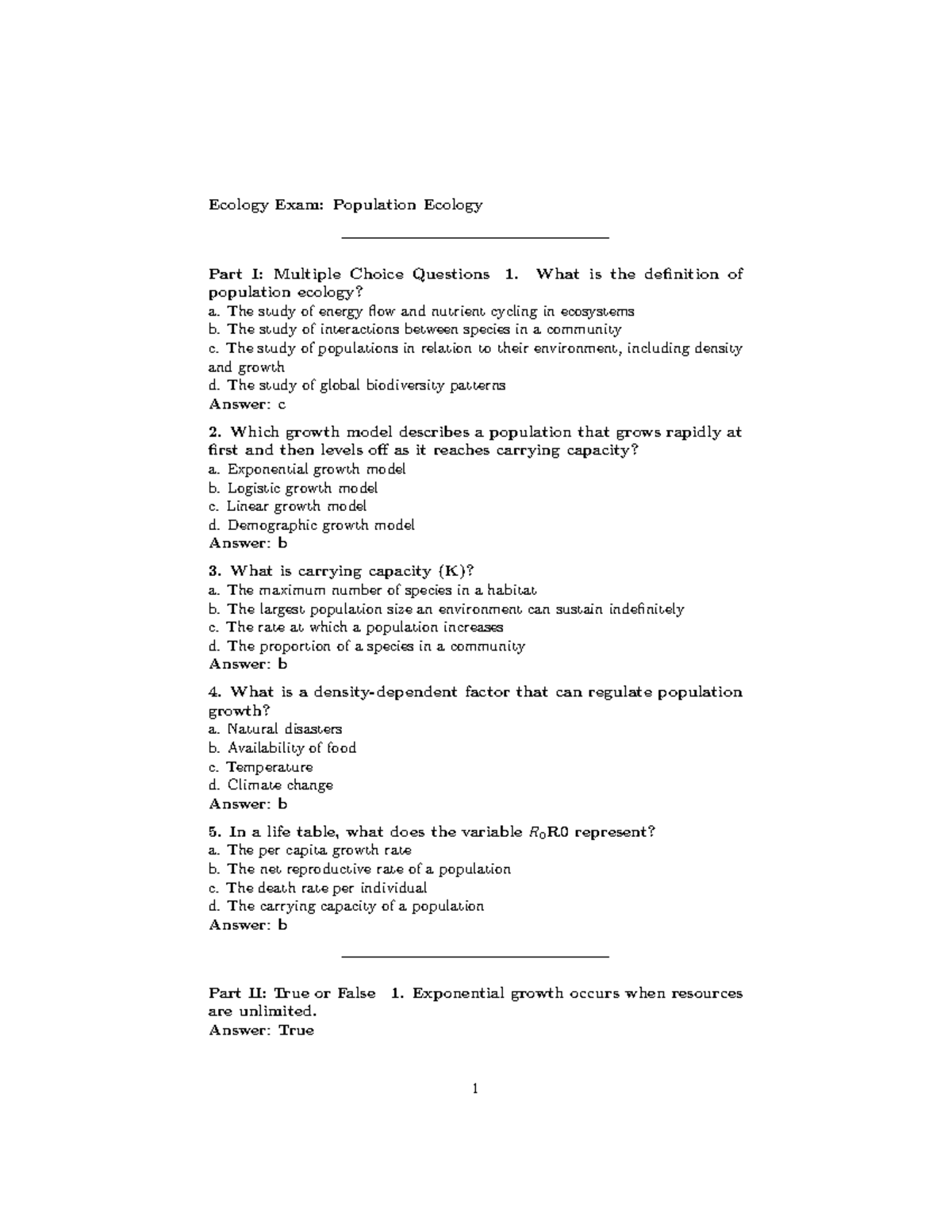 Ecology Exam Population - What is the definition of population ecology ...