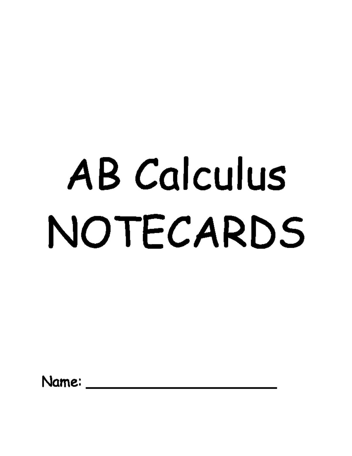 AB Notecards Final - Full Flashcard Set - AB Calculus NOTECARDS Average ...