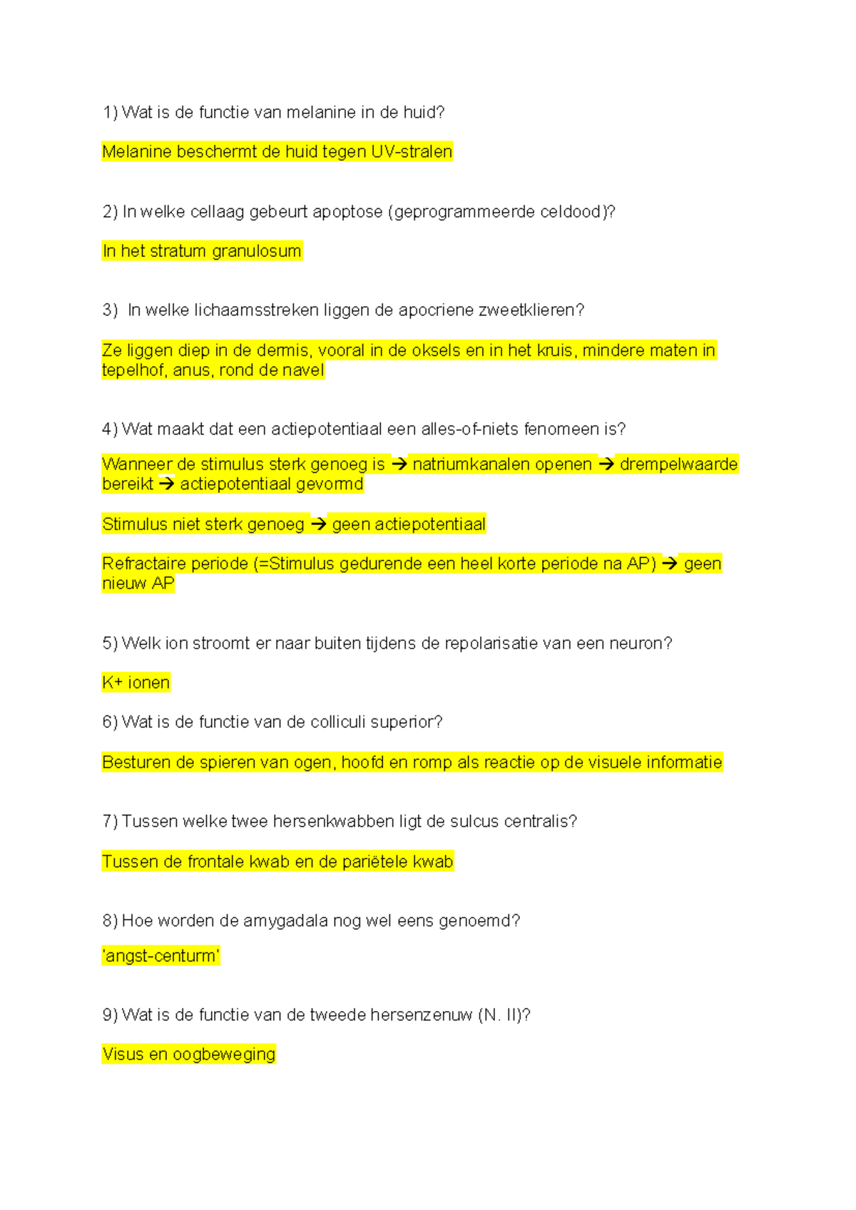 Proefexamen TAB 1.1 Deel 2: Functies en Anatomie van het Lichaam - Studocu