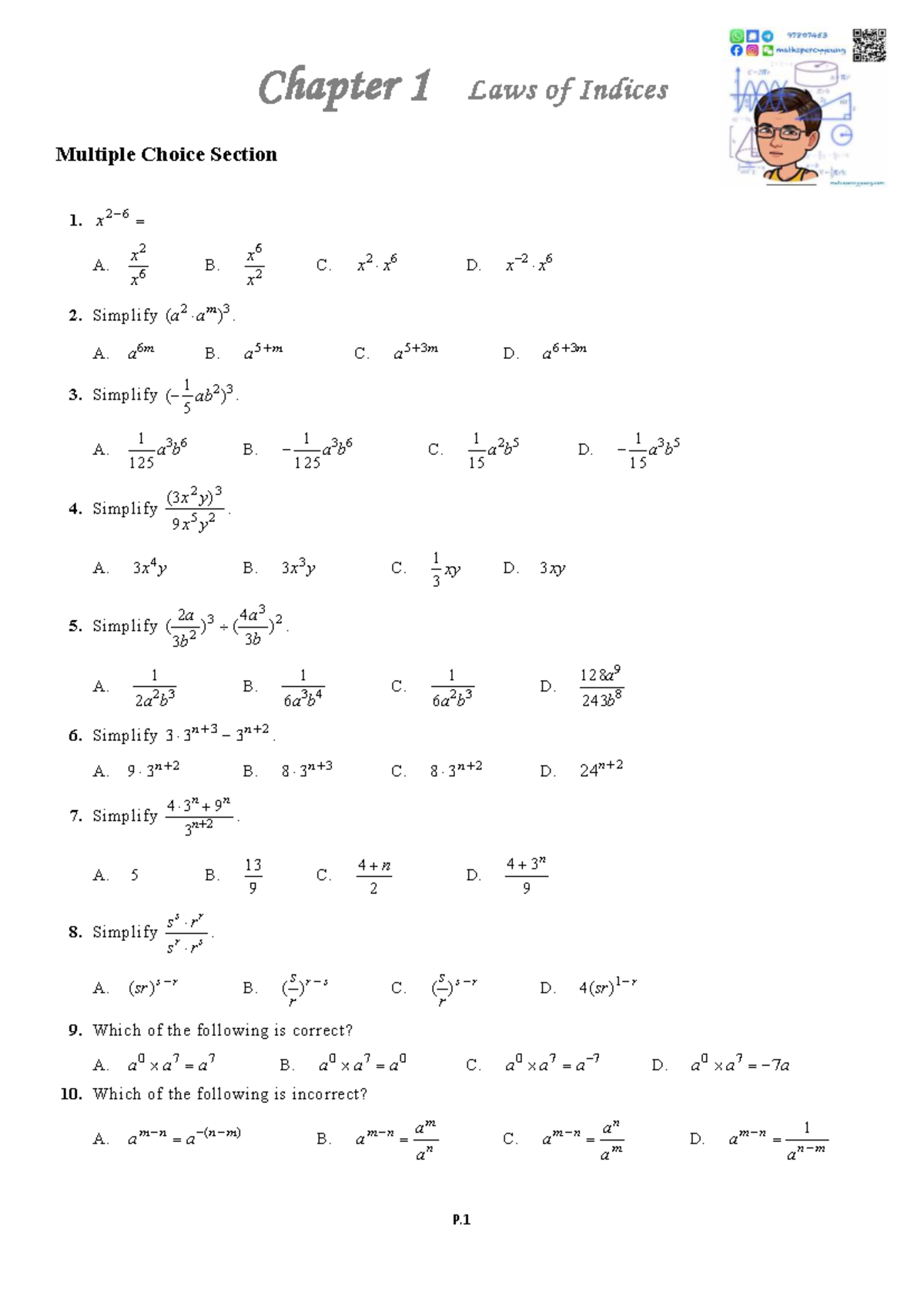 S3 Chapter 1 Laws of Integral Indices Quiz - Studocu