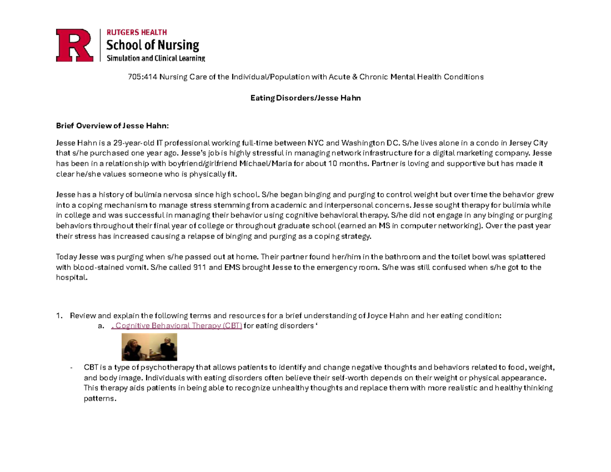 705:414 Clinical Overview of Eating Disorders: Jesse Hahn's Case Study ...