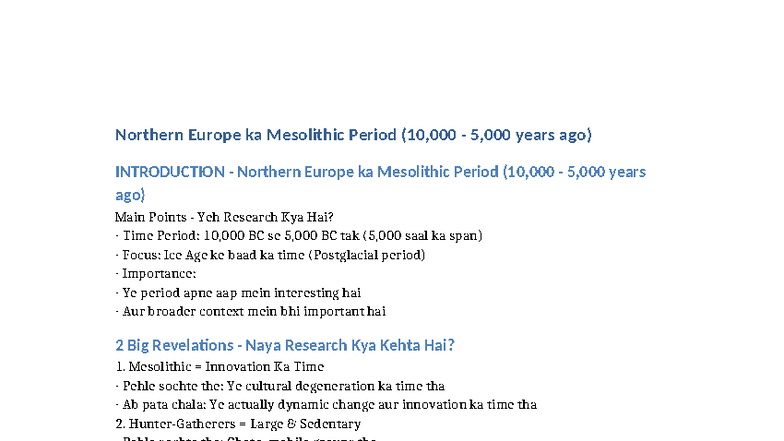 Northern Europe ka Mesolithic Period (10,000 - 5,000 BC) Insights - Studocu