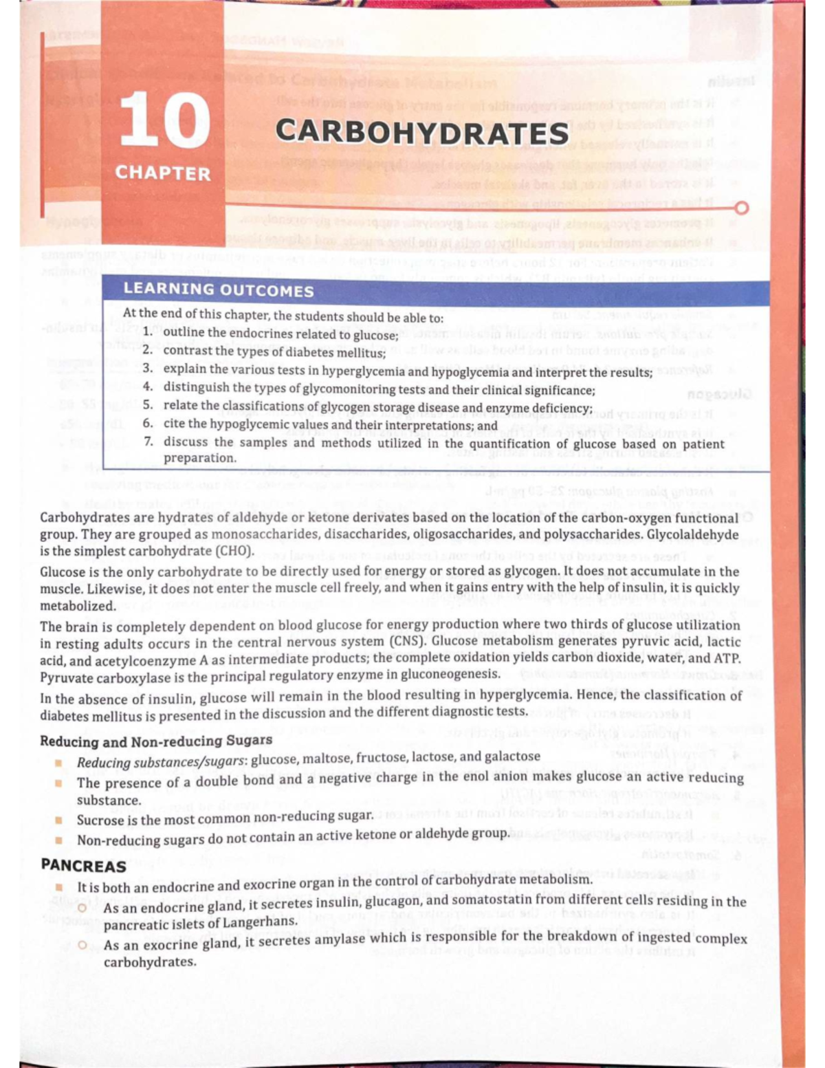 Carbohydrates Chapter Learning Outcomes for 10100 51S0T - Studocu