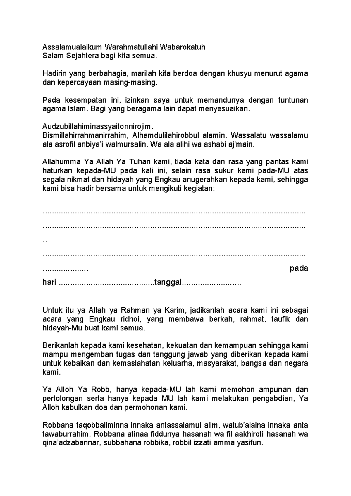 Doa Naskah Ppsdm: Panduan Doa dalam Acara Keagamaan - Studocu