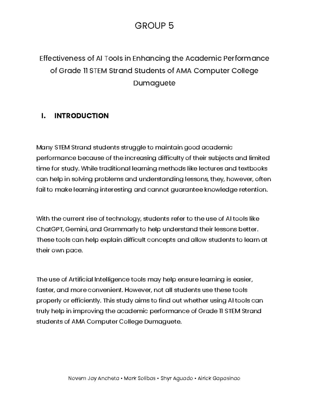 GROUP 5: AI Tools' Impact on Grade 11 STEM Students' Academic ...