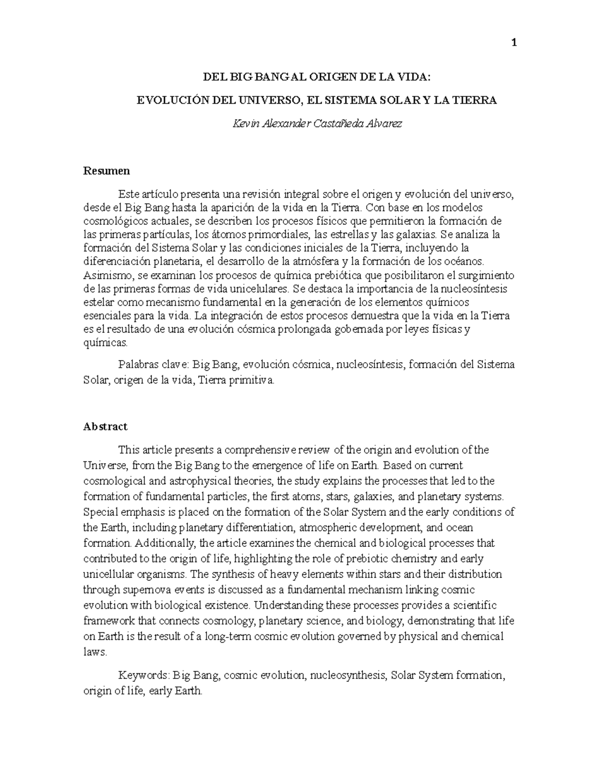 1 DEL BIG BANG AL ORIGEN DE LA VIDA: EVOLUCIÓN DEL UNIVERSO Y LA TIERRA ...