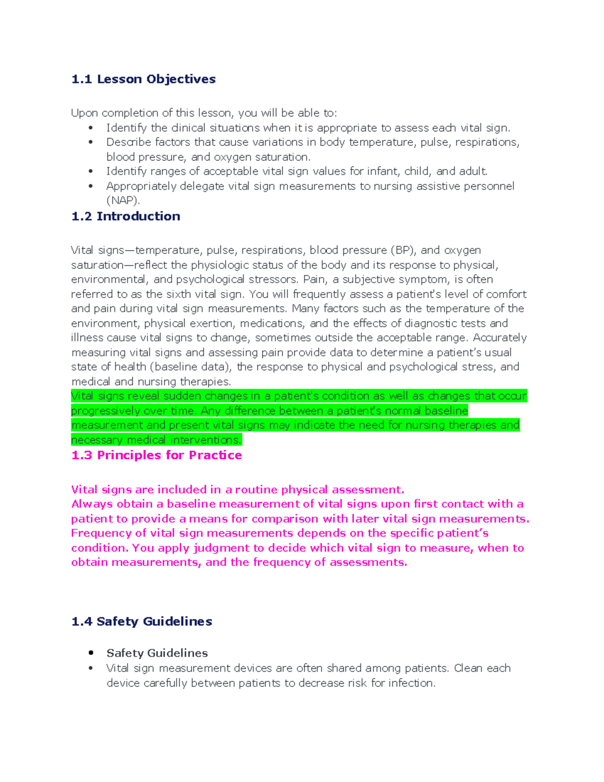 Lesson 1: Overview of Vital Signs and Measurement Guidelines - Studocu