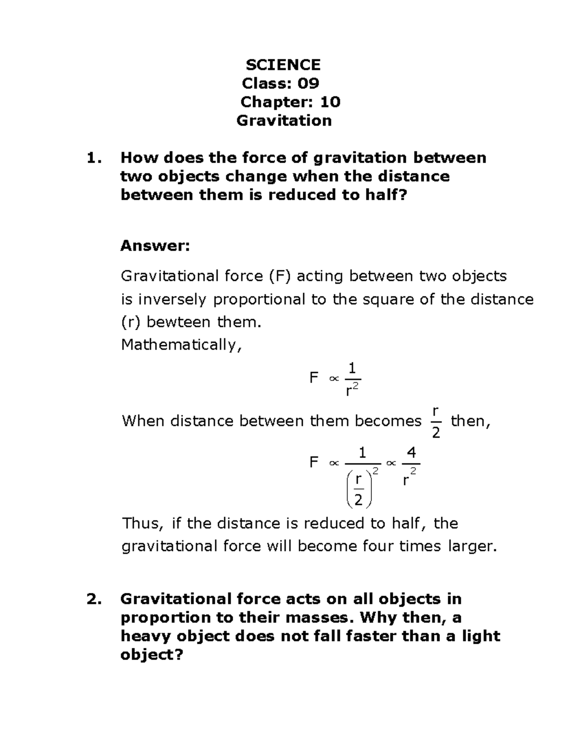 SCIENCE 09 Chapter 10: Understanding Gravitation and Its Effects - Studocu