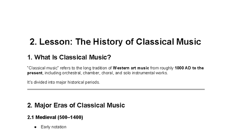 CMS 2. Lesson: Overview of Classical Music History - Studocu