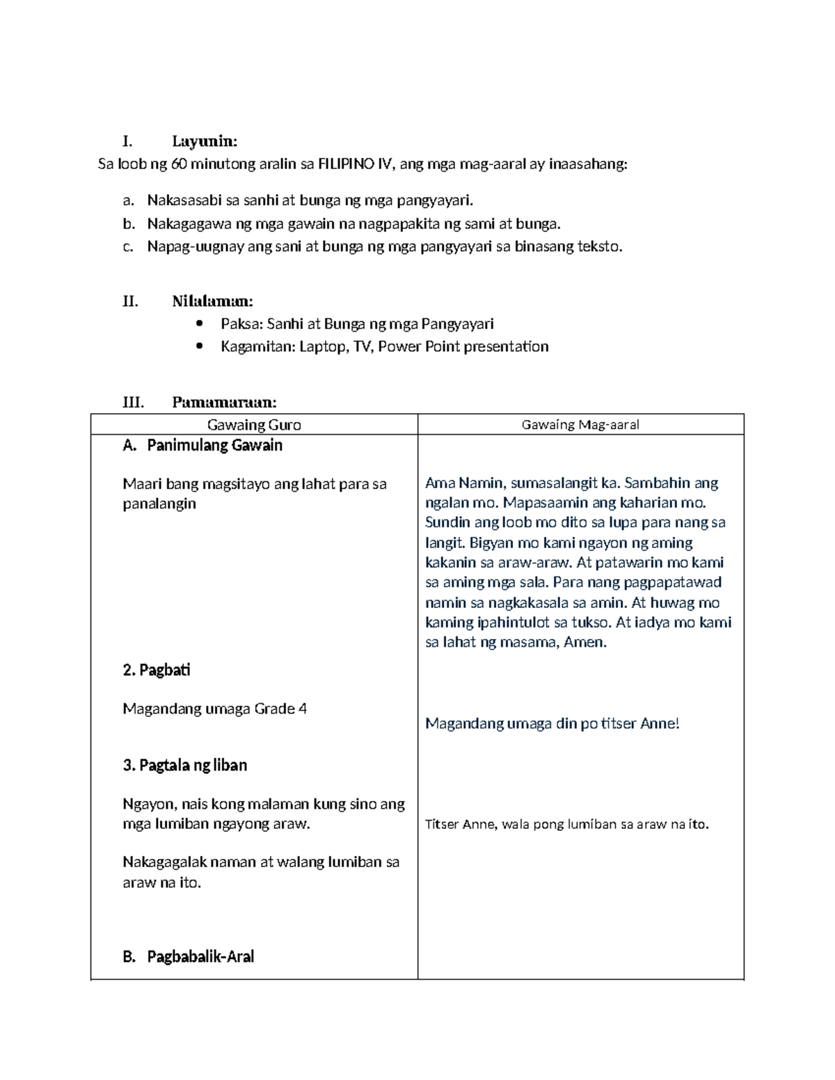 Sanhi at Bunga - FILIPINO IV Lesson Plan for Grade 4 - Studocu