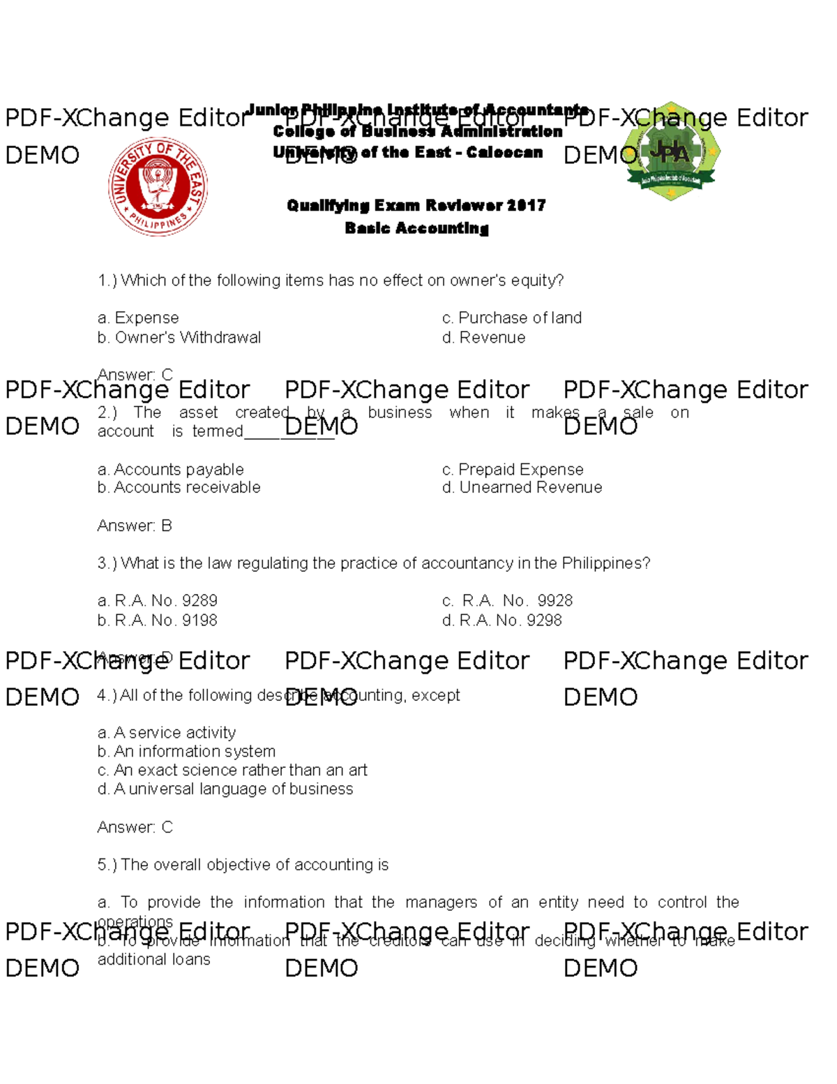 Qualifying Exam Reviewer for Basic Accounting (ACCT 2017) - Studocu