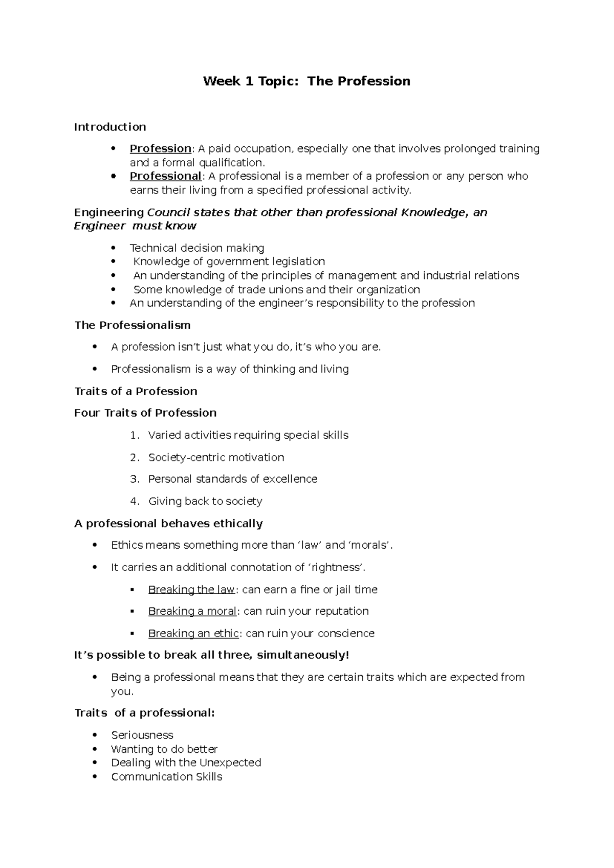 CS625-Lecture Notes: Introduction to Professionalism and Ethics - Studocu
