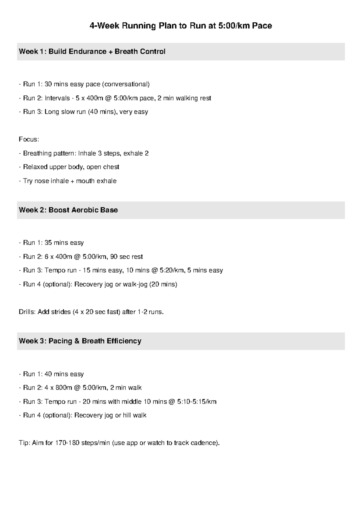 Running Plan to Achieve 5min Pace: Week 1 to 3 Guide - Studocu
