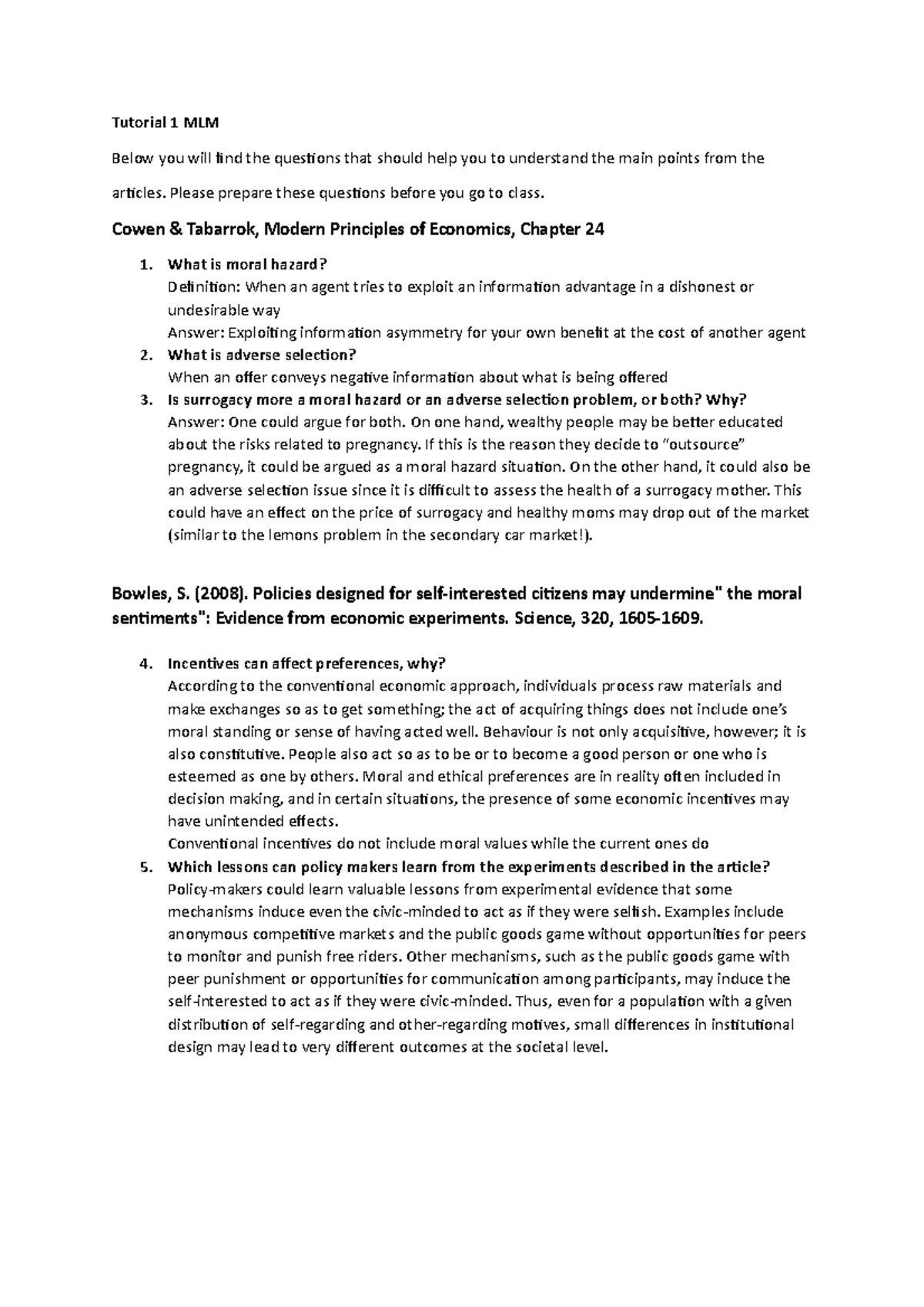 Tutorial 1 MLM - notes - Tutorial 1 MLM Below you will find the ...