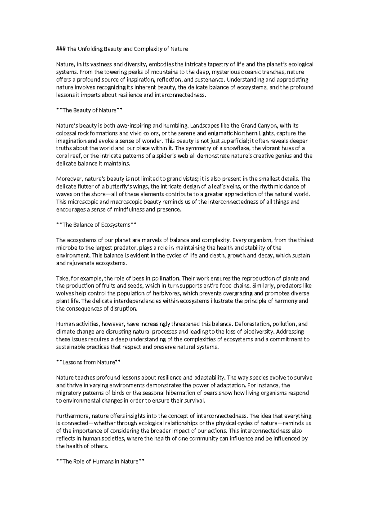 Nature's Beauty and Lessons: An Essay on Ecological Balance - Studocu