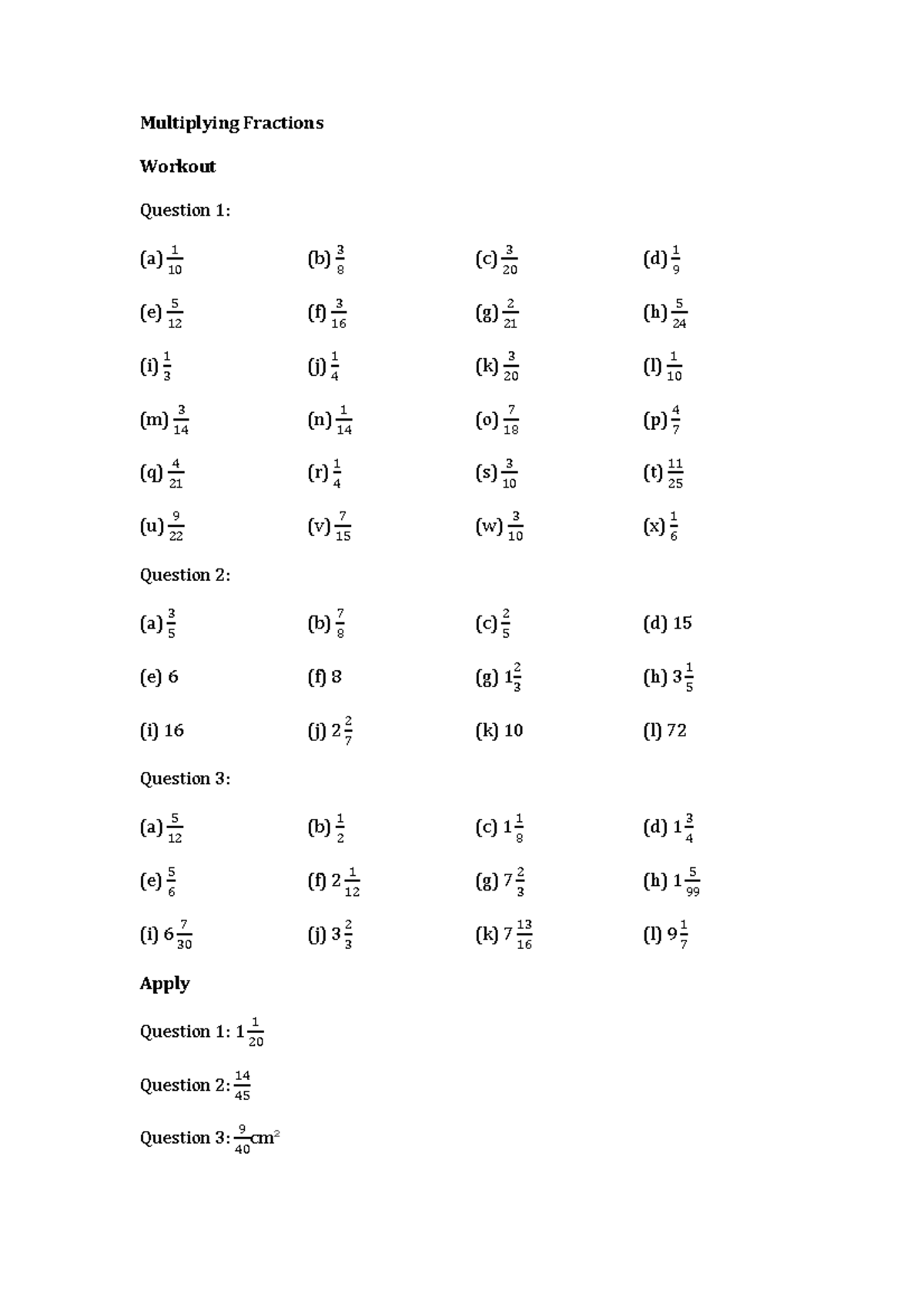Multiplying Fractions Workout - Practice Questions - Studocu