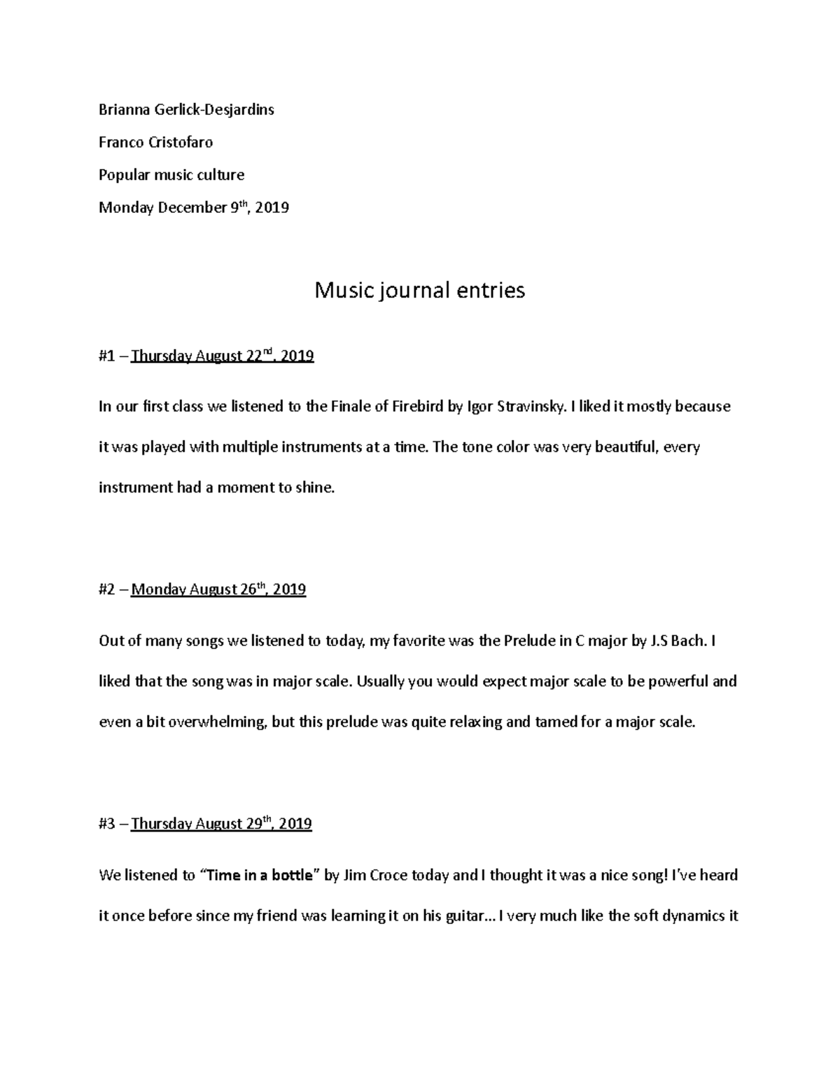 Music Journal Entries: Class Reflections in Popular Music Culture (MUS ...