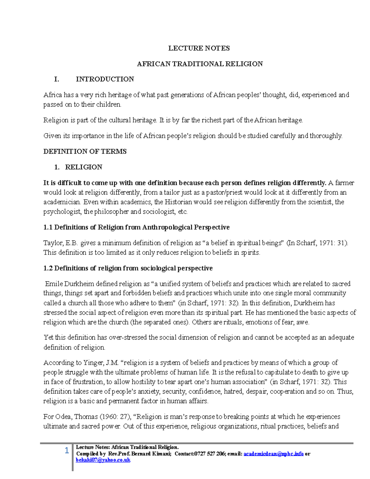 Lecture Notes: African Traditional Religion Overview and Analysis - Studocu