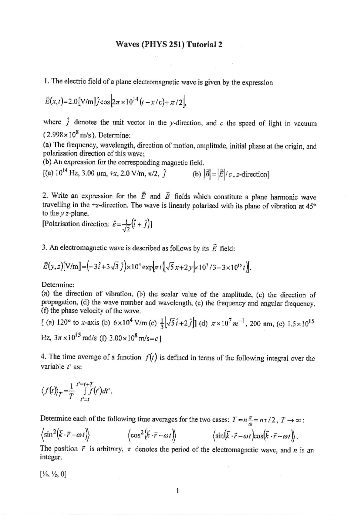 Waves (PHYS 251) Tutorial 2: Electromagnetic Wave Analysis - Studocu
