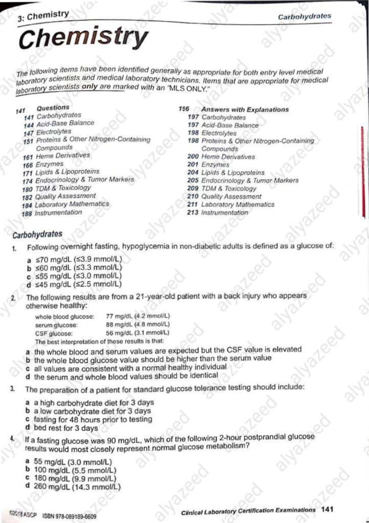 Chemistry 3: Medical Laboratory Certification Exam Study Guide - Studocu