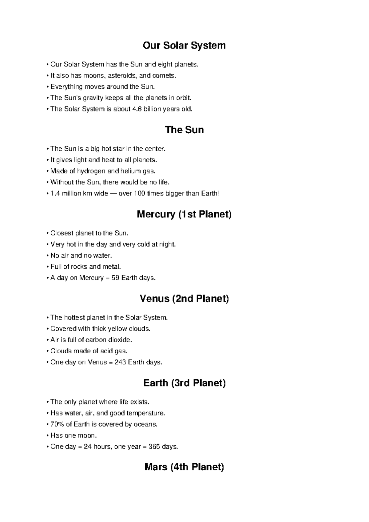 Solar System Presentation - Our Solar System • Our Solar System has the ...