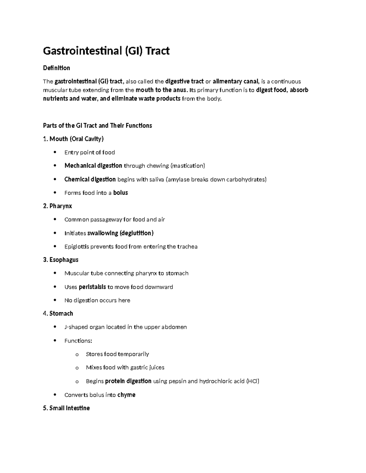 Gastrointestinal (GI) Tract Overview: Functions & Anatomy Summary - Studocu