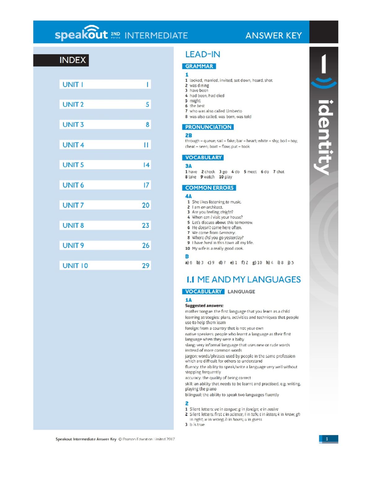 Speakout 2e Intermediate Answer Key (Pages 1-31) - Grammar and Vocabulary Guide - Studocu