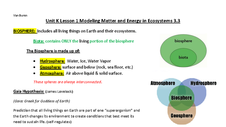 Modeling Matter & Energy in Ecosystems: Unit K Lesson 1 Overview - Studocu