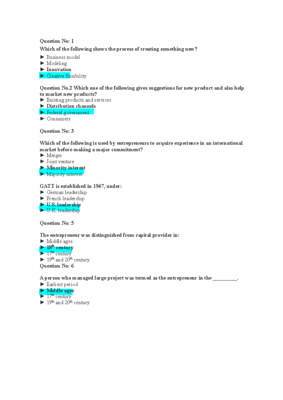 Entrepreneurship MCQs Review for Exam Preparation (Course Code: ENTR-101) - Studocu