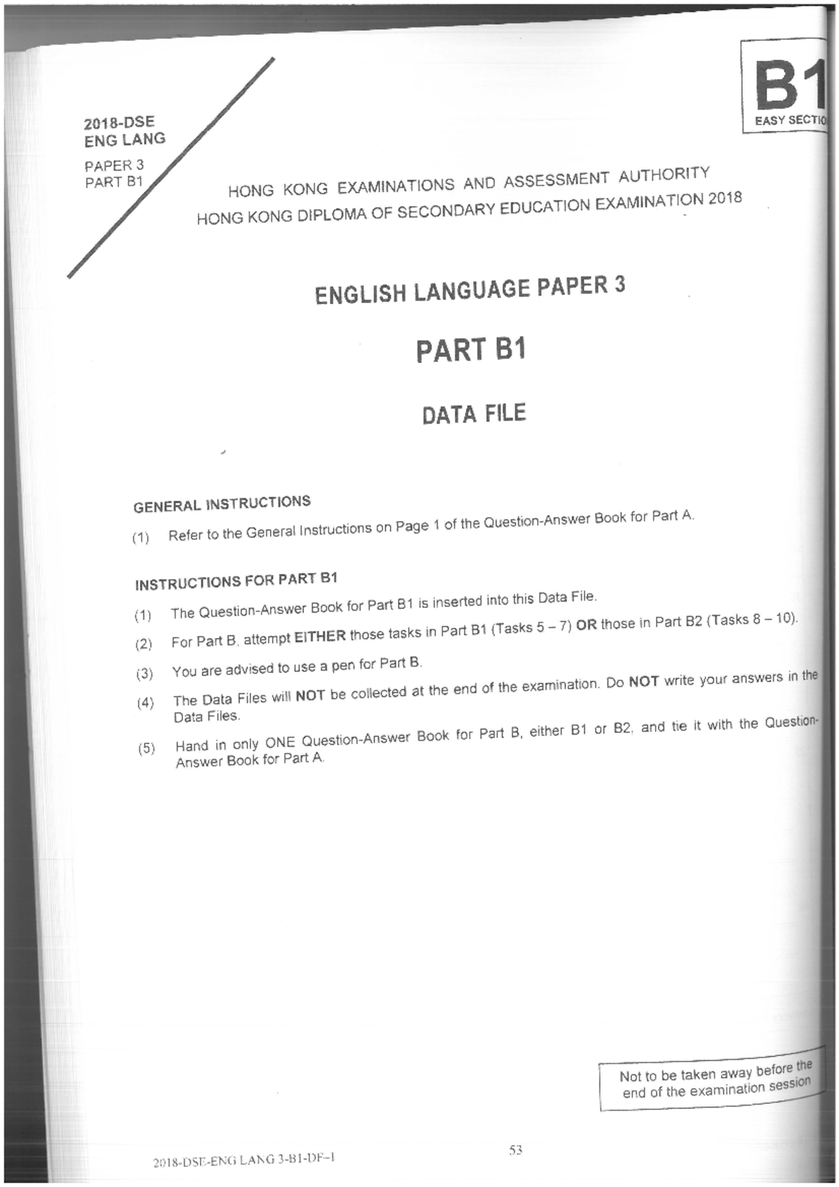 DSE 2018 English Language Paper 3 Data File: B1 & B2 Overview - Studocu