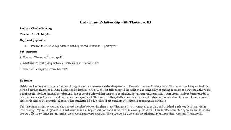 Ancient History IA3: Hatshepsut and Thutmose's Complex Relationship ...