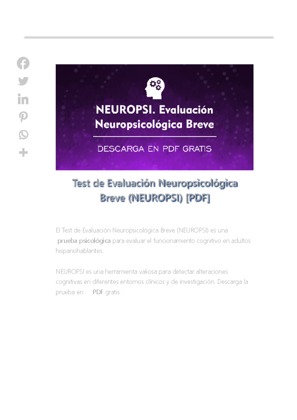Test de Evaluación Neuropsicológica Breve (NEUROPSI) [PDF] Actualizado ...