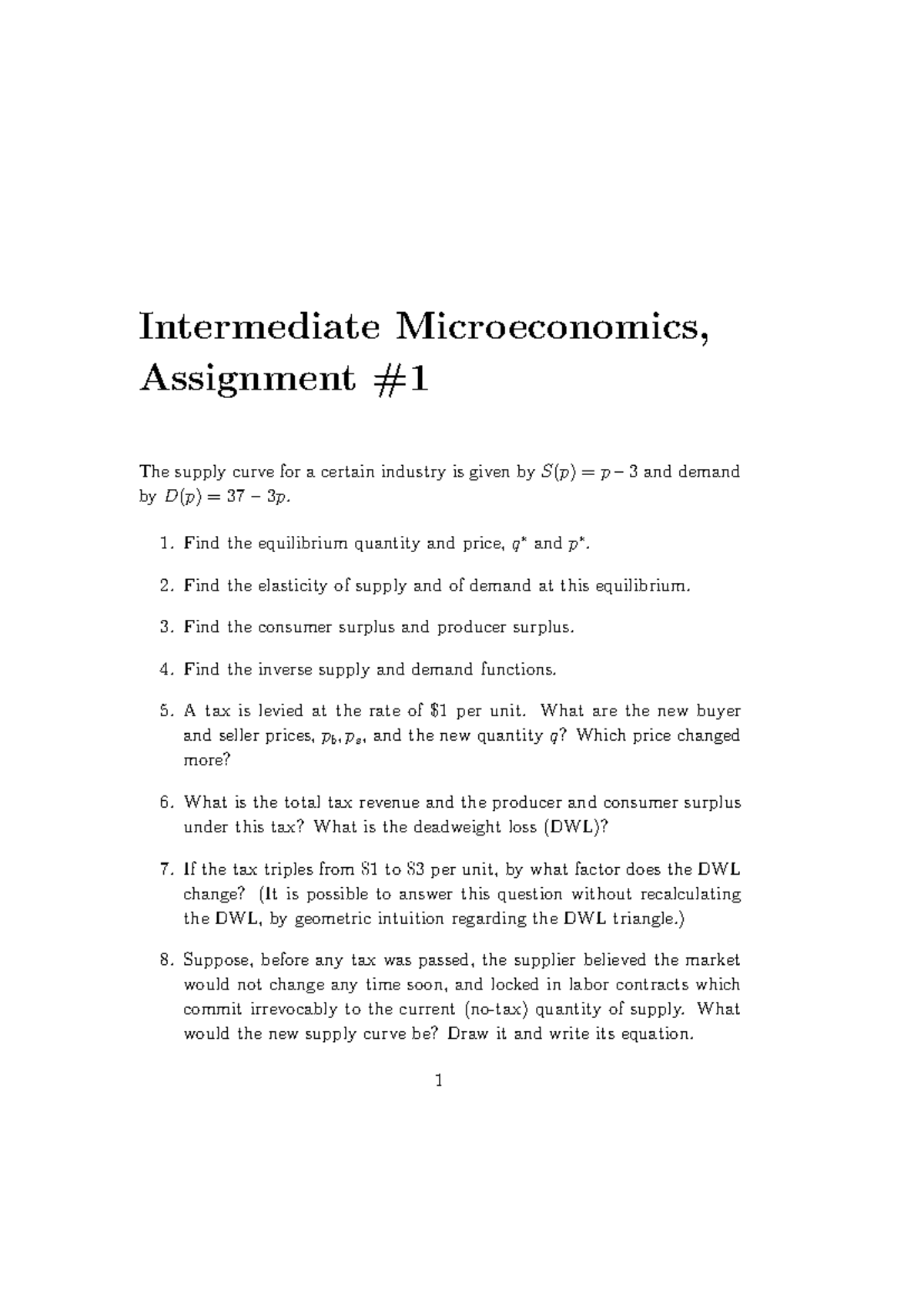 A1-FL24 - n/a - Intermediate Microeconomics, Assignment The supply ...