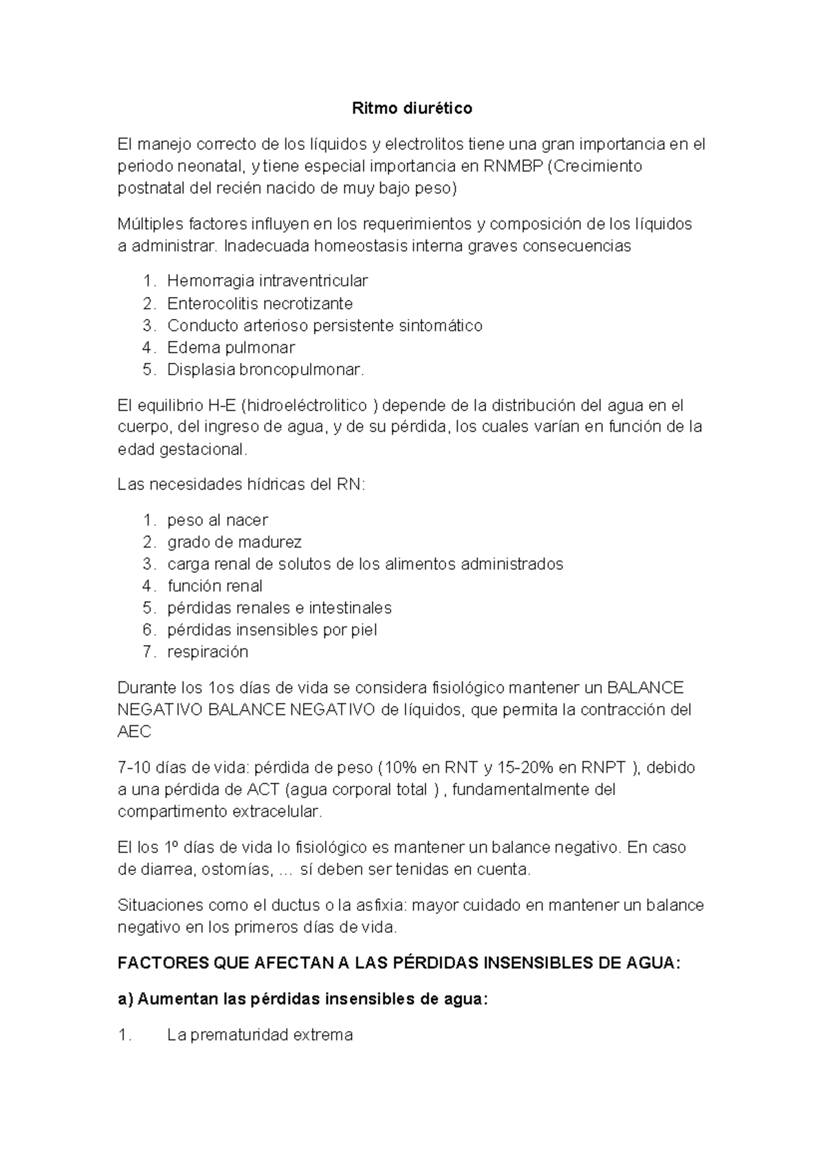 Ritmo Diurético y Manejo de Líquidos en Neonatos RNMBP 2024 - Studocu