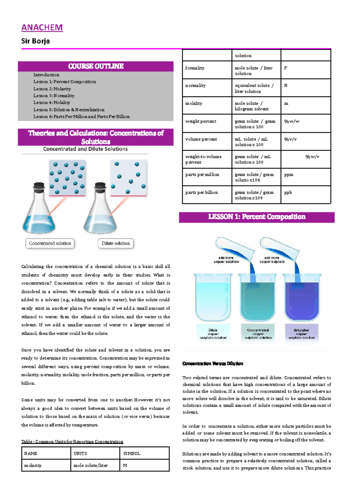 ANACHEM Sir Borja - Concentration Calculations & Concepts Lecture Notes ...