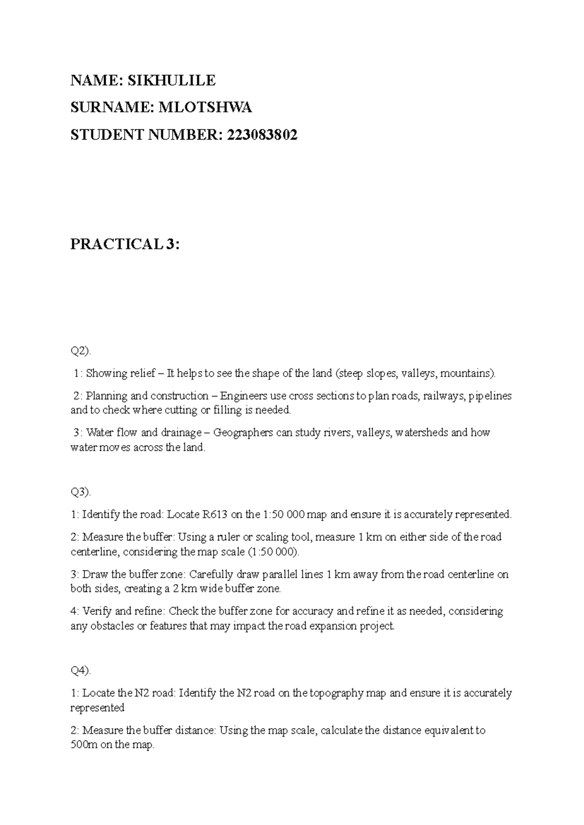 ENVS211 Practical 3: Topography and Buffer Zone Analysis - Studocu
