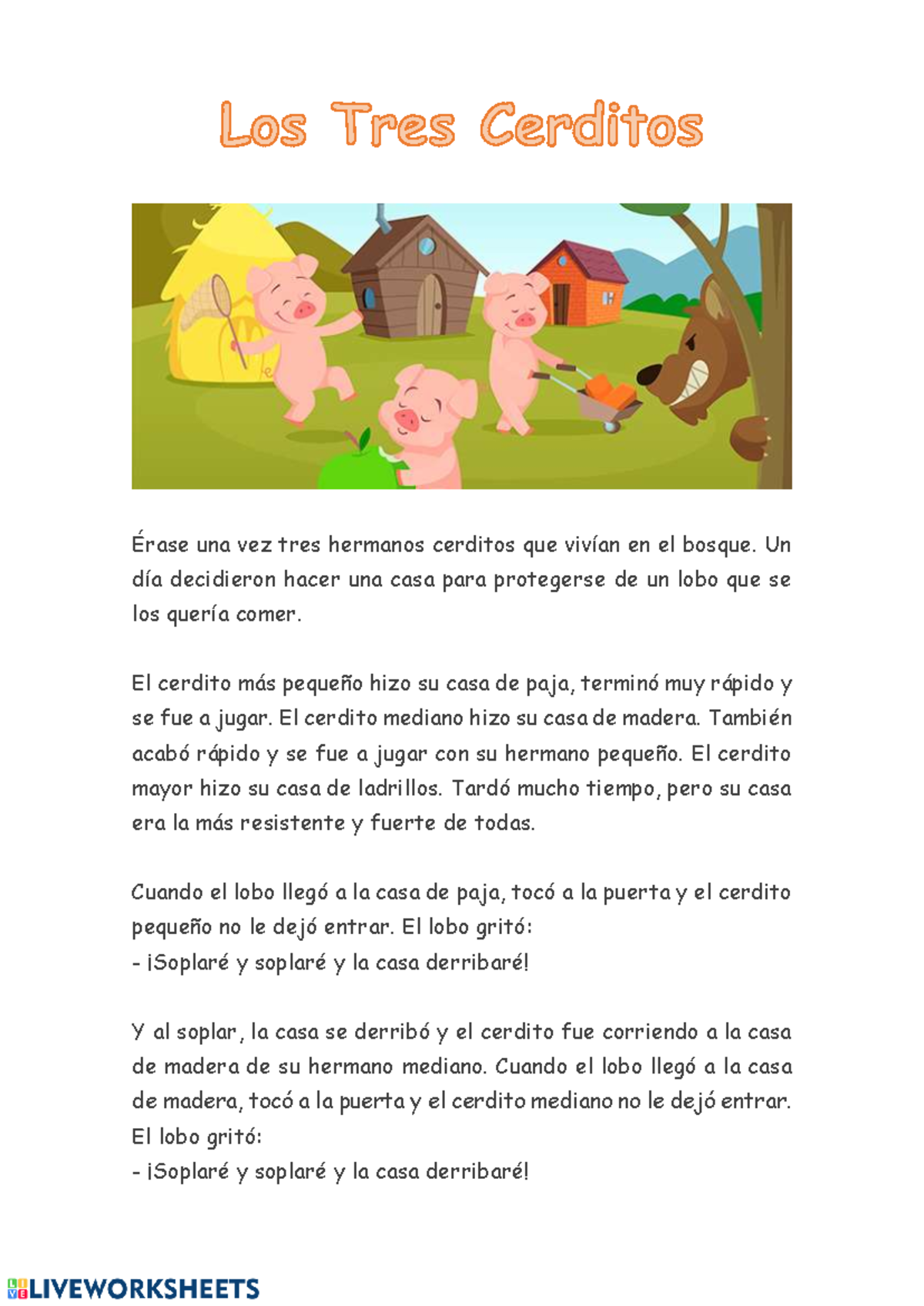 Los tres cerditos - ejercicio de lectura - .. una vez tres hermanos ...
